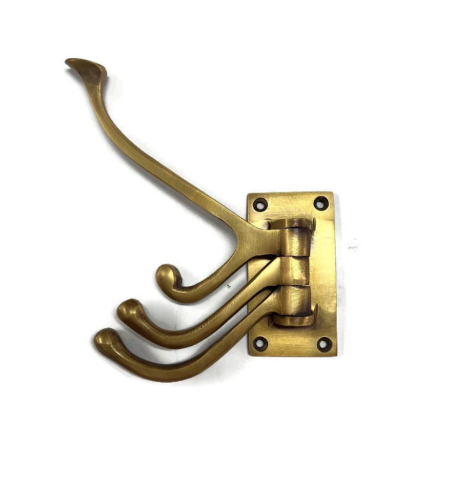 Heavy SWING solid brass 3 way swing Coat Hooks aged Wall Mounted Old ...