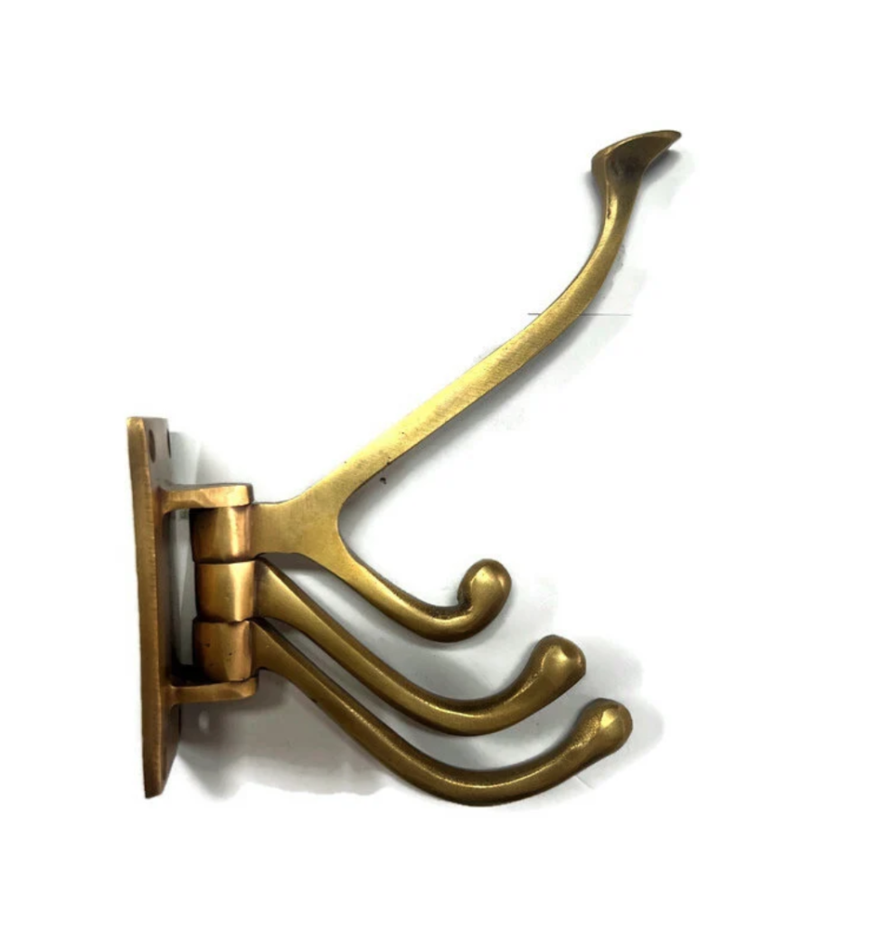 Heavy SWING solid brass 3 way swing Coat Hooks aged Wall Mounted Old ...