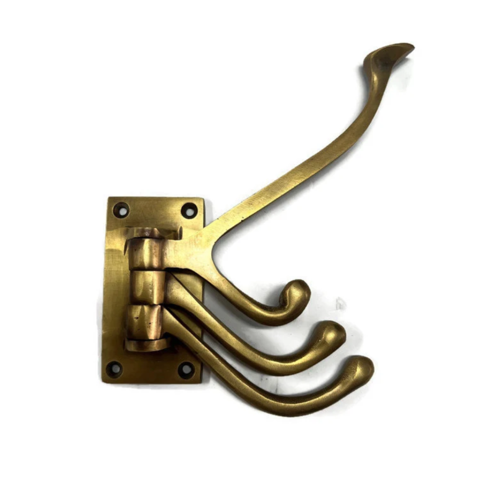 Heavy SWING solid brass 3 way swing Coat Hooks aged Wall Mounted Old ...